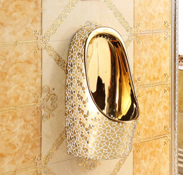 Elegant Wall Mounted Mosaic Gold Urinal - Royal Toiletry Global