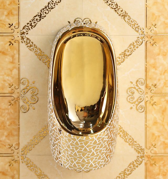 Elegant Wall Mounted Mosaic Gold Urinal - Royal Toiletry Global