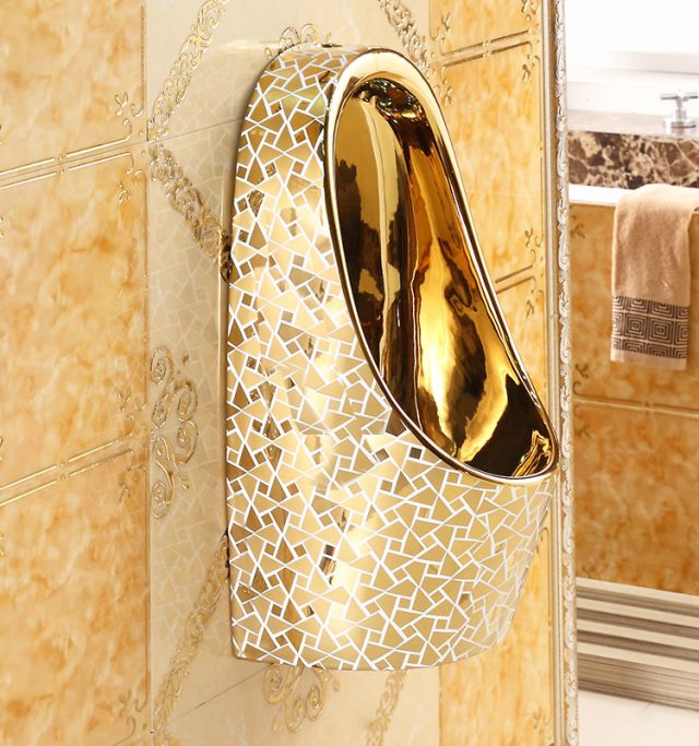 Elegant Wall Mounted Mosaic Gold Urinal - Royal Toiletry Global