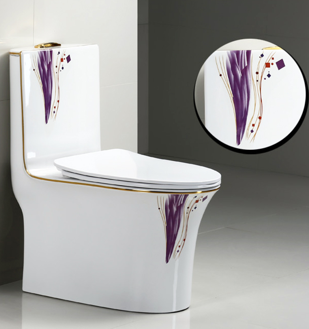 Luxury Design Toilet With Gold Lines & Purple Motifs - Royal Toiletry ...