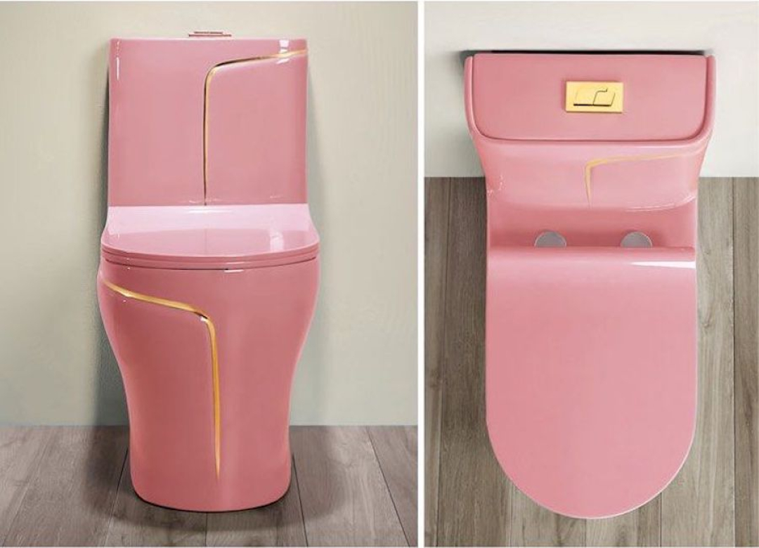 Luxury Pink Ceramic Toilet with Elegant Gold Stripe | Designer Bathroom ...