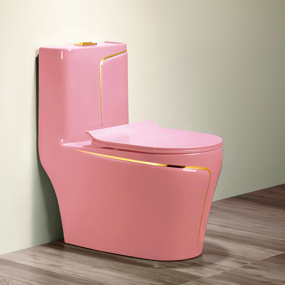 Luxury Pink Ceramic Toilet with Elegant Gold Stripe | Designer Bathroom ...