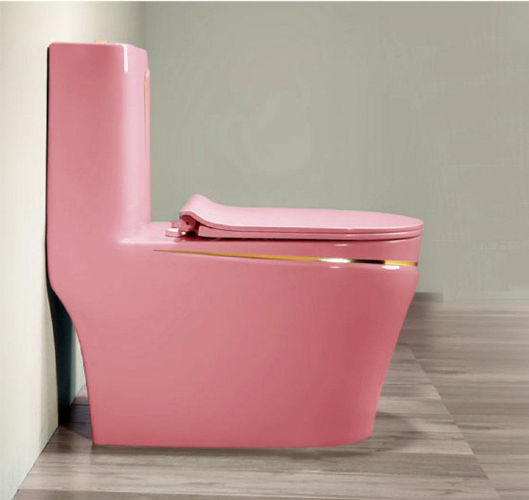 Luxury Pink Ceramic Toilet with Elegant Gold Stripe | Designer Bathroom ...