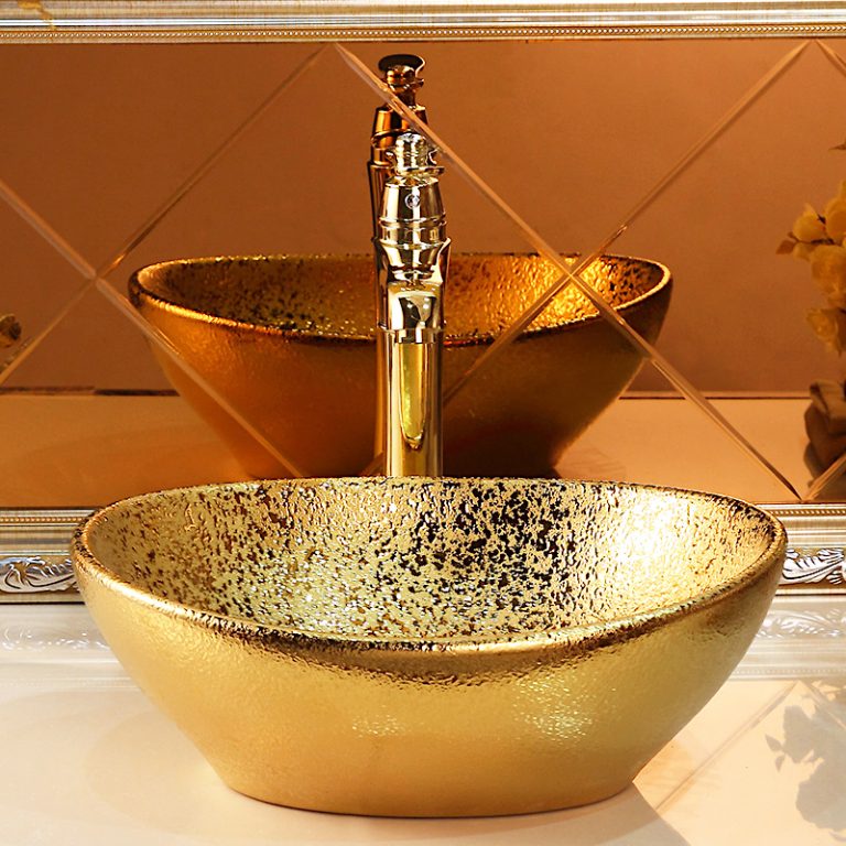 Luxury Designer Oval Bathroom Basin With Liquid Gold Texture - Royal ...