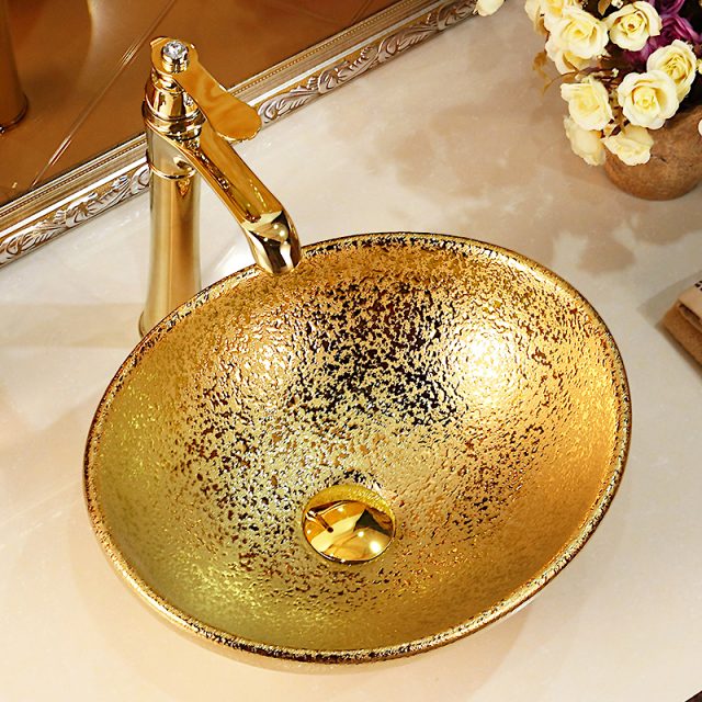 Luxury Designer Oval Bathroom Basin With Liquid Gold Texture - Royal ...