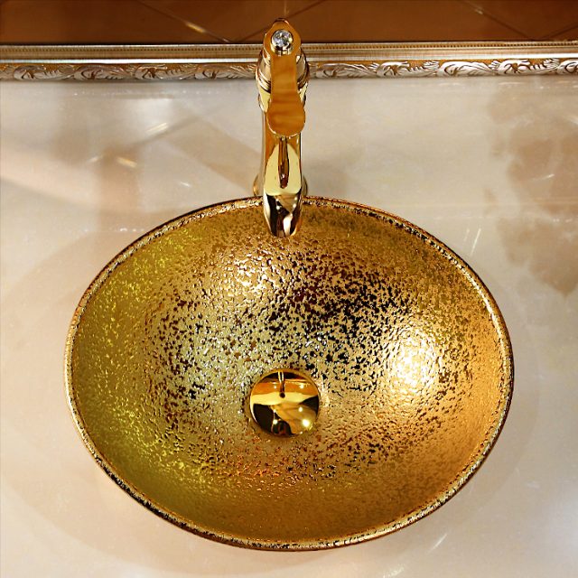Luxury Designer Oval Bathroom Basin With Liquid Gold Texture - Royal ...