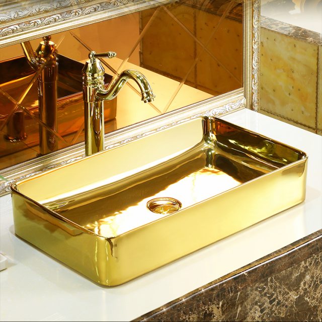 Classic Plain Gold Rectangular Bathroom Basin Royal Toiletry Global