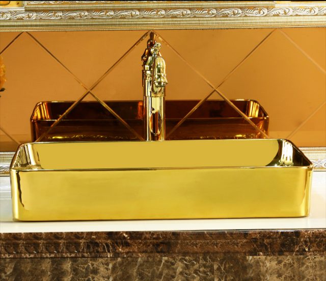 Classic Plain Gold Rectangular Bathroom Basin - Royal Toiletry Global