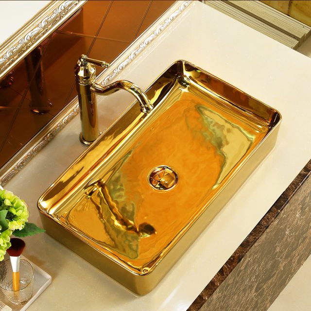 Classic Plain Gold Rectangular Bathroom Basin - Royal Toiletry Global