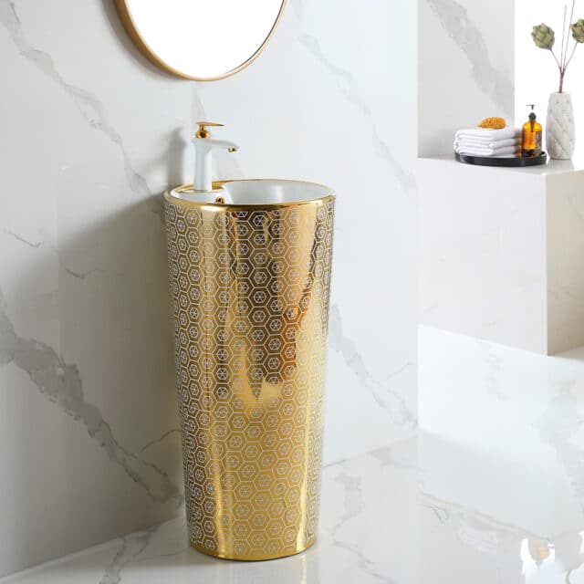 Modern Gold Pedestal Basin With Unique Hexagon Pattern - Royal Toiletry ...