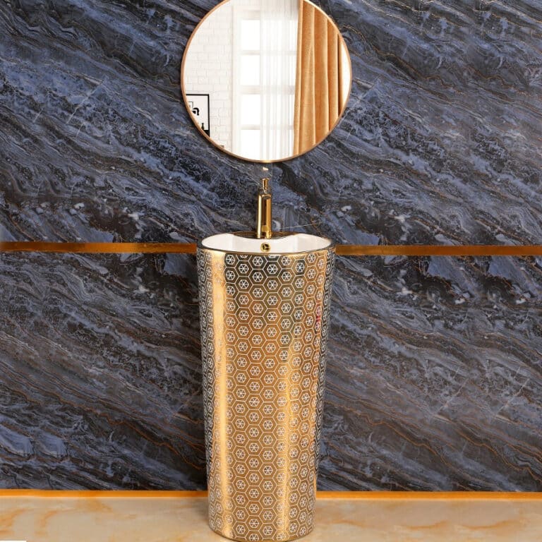 Modern Gold Pedestal Basin With Unique Hexagon Pattern - Royal Toiletry ...