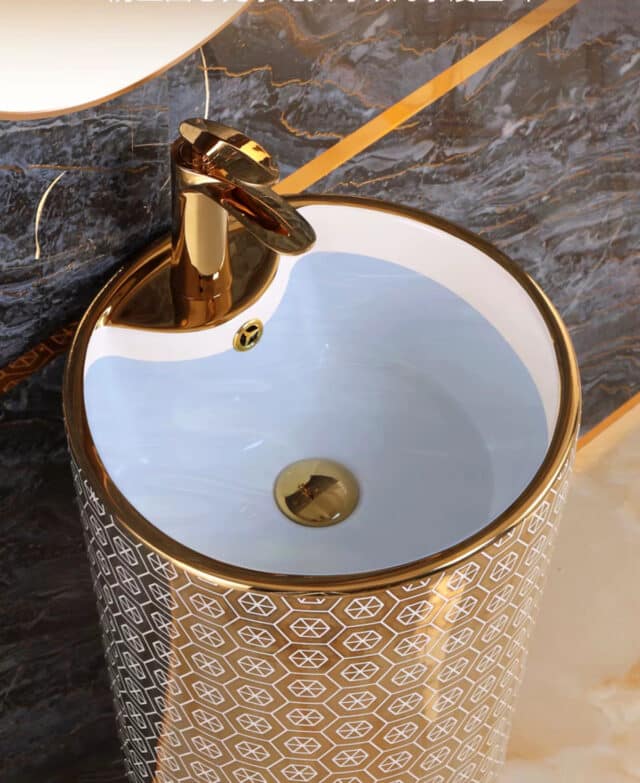 Modern Gold Pedestal Basin With Unique Hexagon Pattern - Royal Toiletry ...