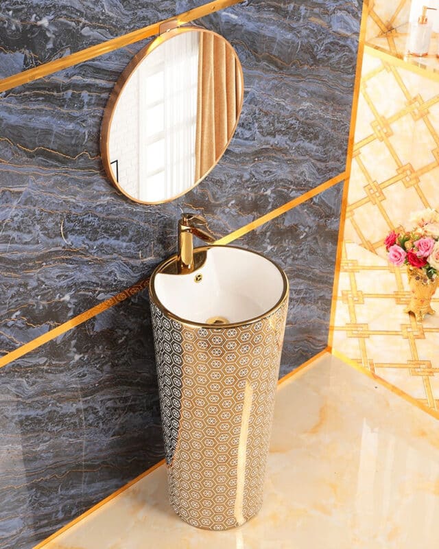 Modern Gold Pedestal Basin With Unique Hexagon Pattern - Royal Toiletry ...