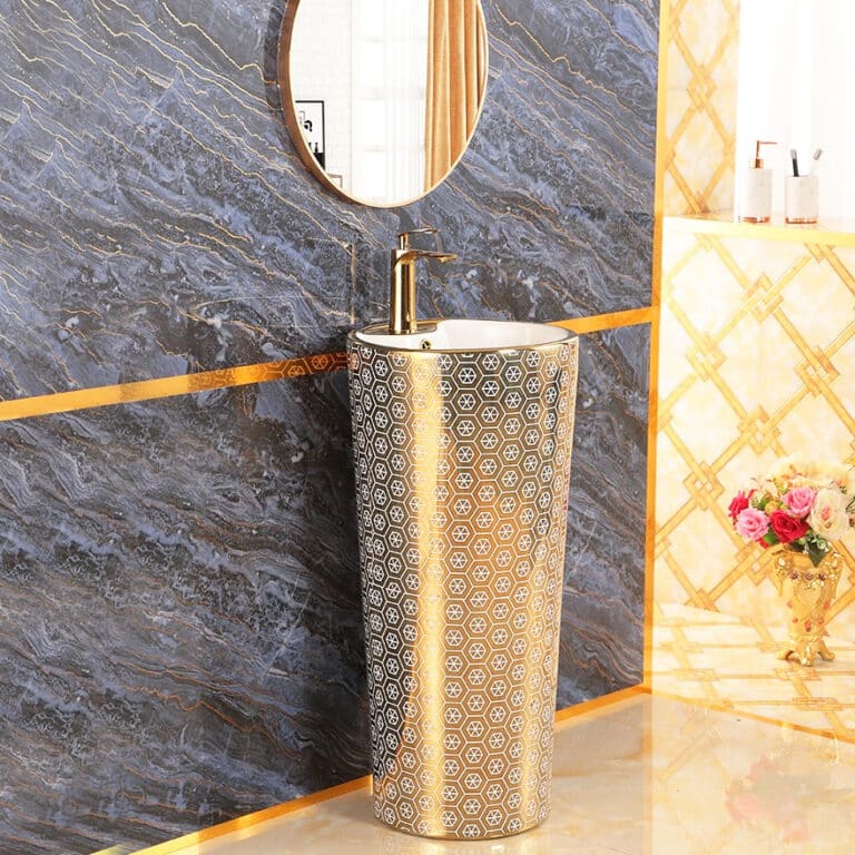 Modern Gold Pedestal Basin With Unique Hexagon Pattern - Royal Toiletry ...