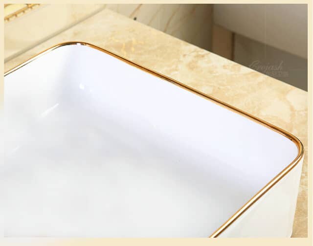 Classic Rectangular Bathroom Basin With Gold Trim - Royal Toiletry Global
