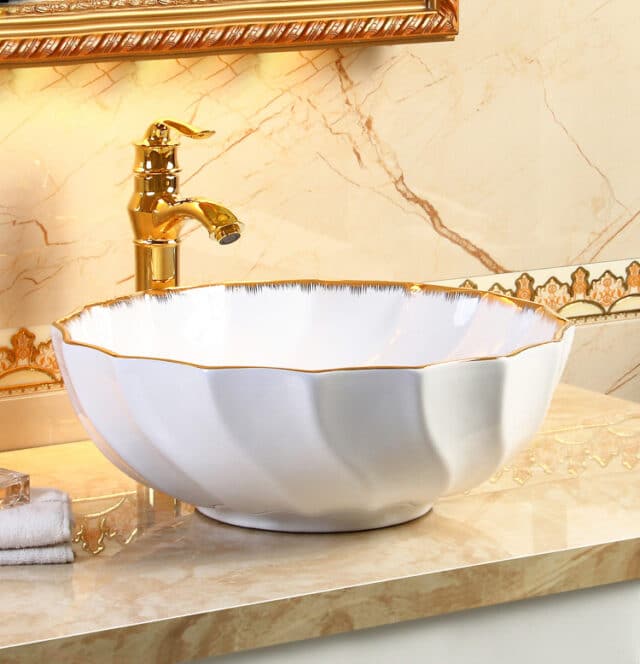 Elegant Bathroom Basin With Gold Trim - Royal Toiletry Global