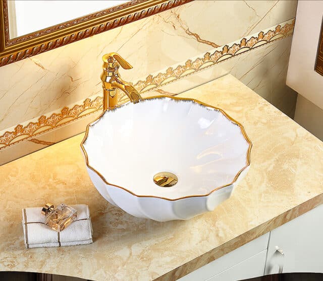 Elegant Bathroom Basin With Gold Trim - Royal Toiletry Global