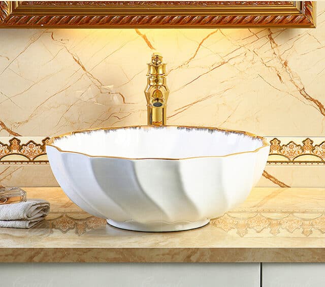 Elegant Bathroom Basin With Gold Trim - Royal Toiletry Global