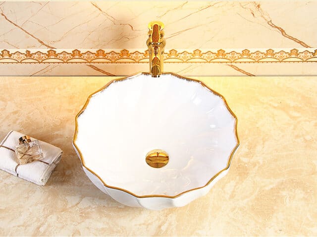 Elegant Bathroom Basin With Gold Trim - Royal Toiletry Global