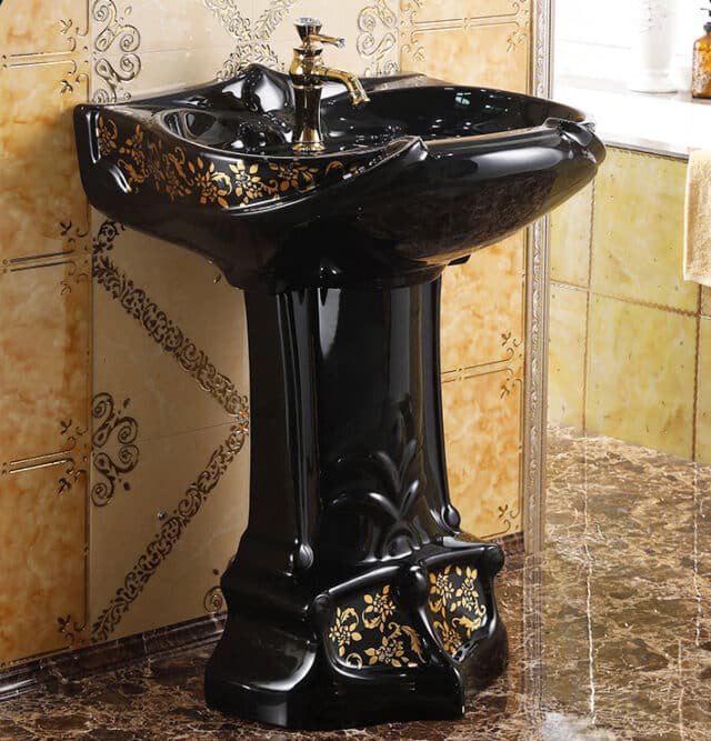 Royal Black Pedestal Basin With Gold Accents - Royal Toiletry Global