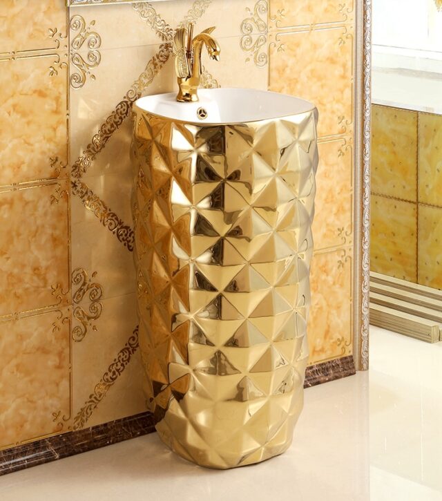 Luxury Gold Pedestal Sink With Diamond Texture Design - Royal Toiletry ...
