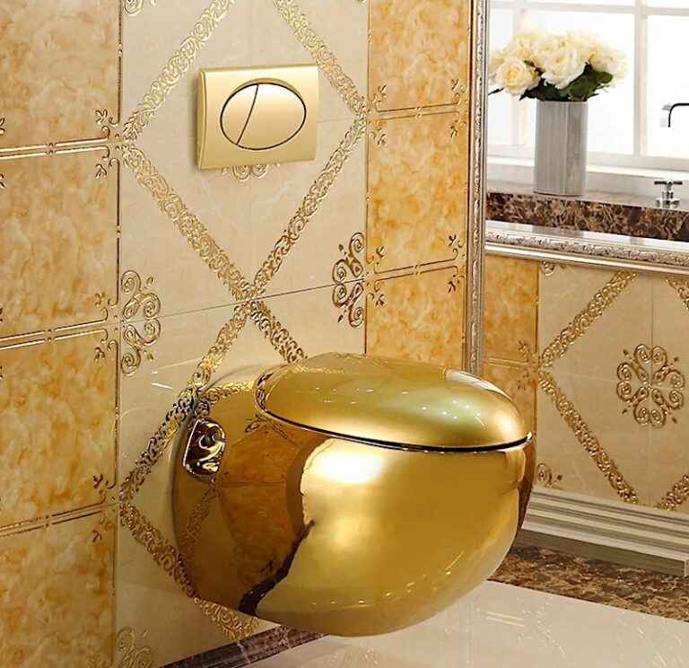 Oval Shaped Plain Gold Wall Hung Toilet - Royal Toiletry Global