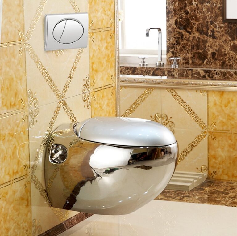 Oval Shaped Plain Silver Wall Hung Toilet - Royal Toiletry Global