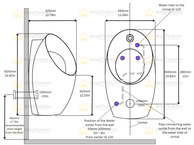 Modern Wall Mounted Matte Gold Urinal - Royal Toiletry Global