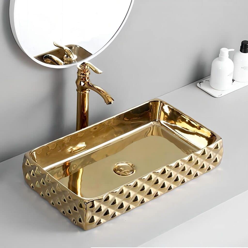 Luxury Plain Gold Bathroom Basin With Diamond Texture Design - Royal ...