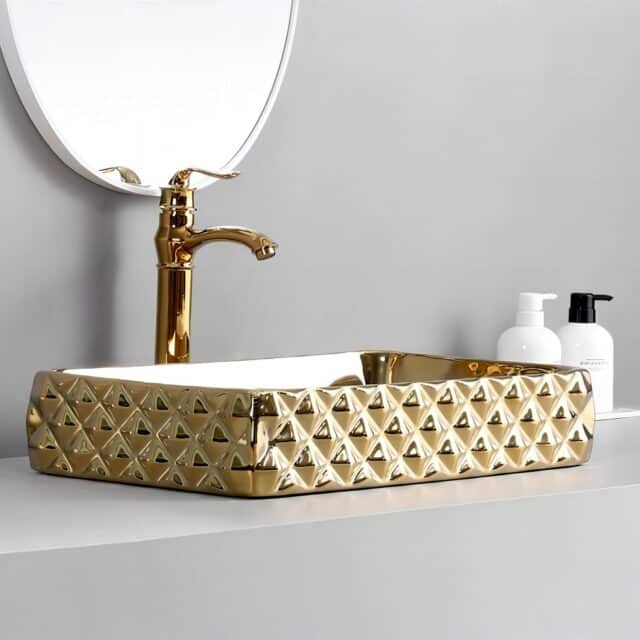 Luxury Plain Gold Bathroom Basin With Diamond Texture Design - Royal ...