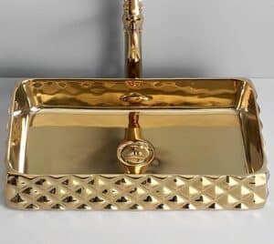 Luxury Plain Gold Bathroom Basin With Diamond Texture Design - Royal ...