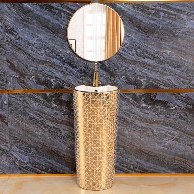 Modern Gold Pedestal Basin With Diamonds Pattern - Royal Toiletry Global