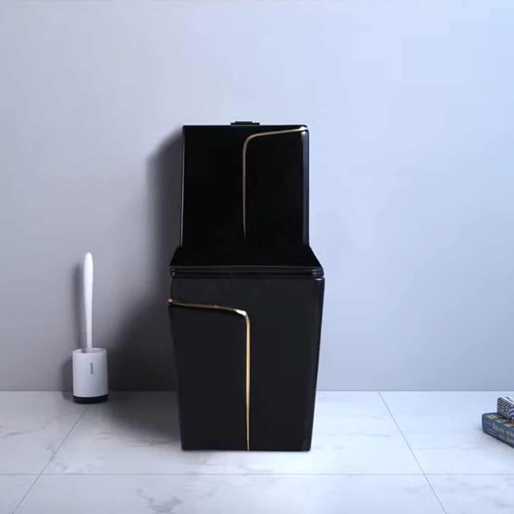 Angular Black Toilet With An Elegant Gold Stripe - Royal Toiletry Global