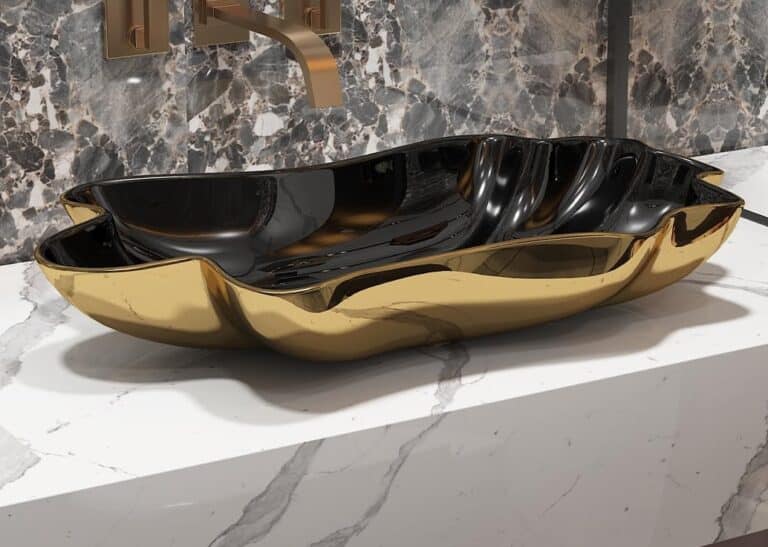 Designer Black & Gold Seashell Bathroom Basin with Pearl Drain- Royal ...