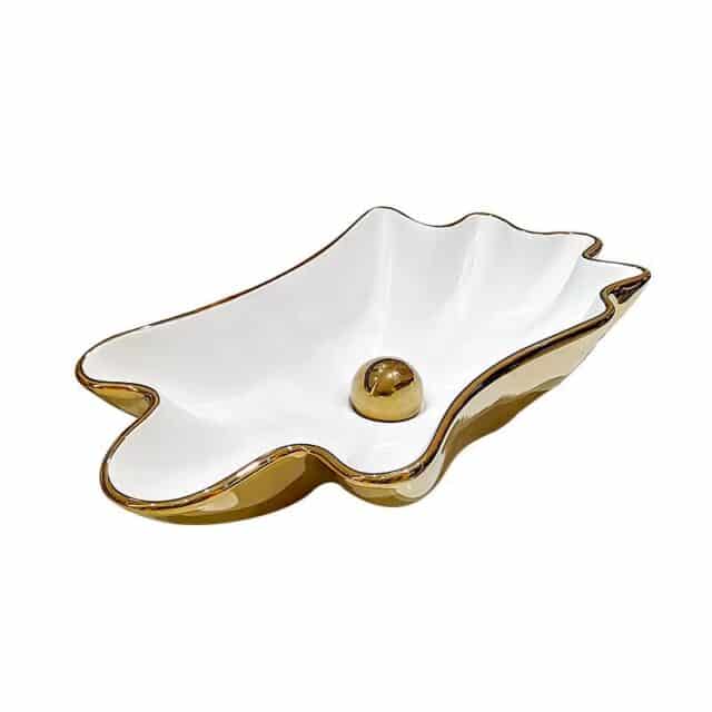 White & Gold Seashell Bathroom Basin with Pearl Drain - Royal Toiletry ...