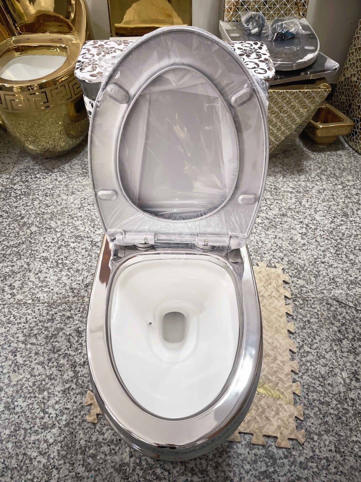 Fancy Silver-Plated Toilet With Floral Accents - Royal Toiletry Global