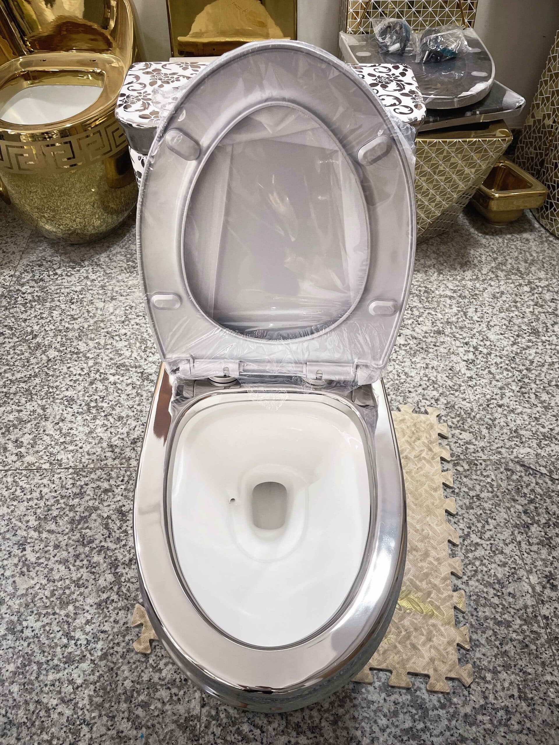 Fancy Silver-Plated Toilet With Floral Accents - Royal Toiletry Global