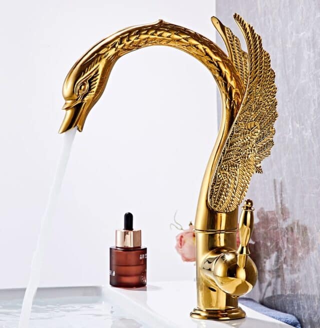 Luxury Gold Swan Faucet – Single Handle Mixer for Bathroom Sink - Royal ...