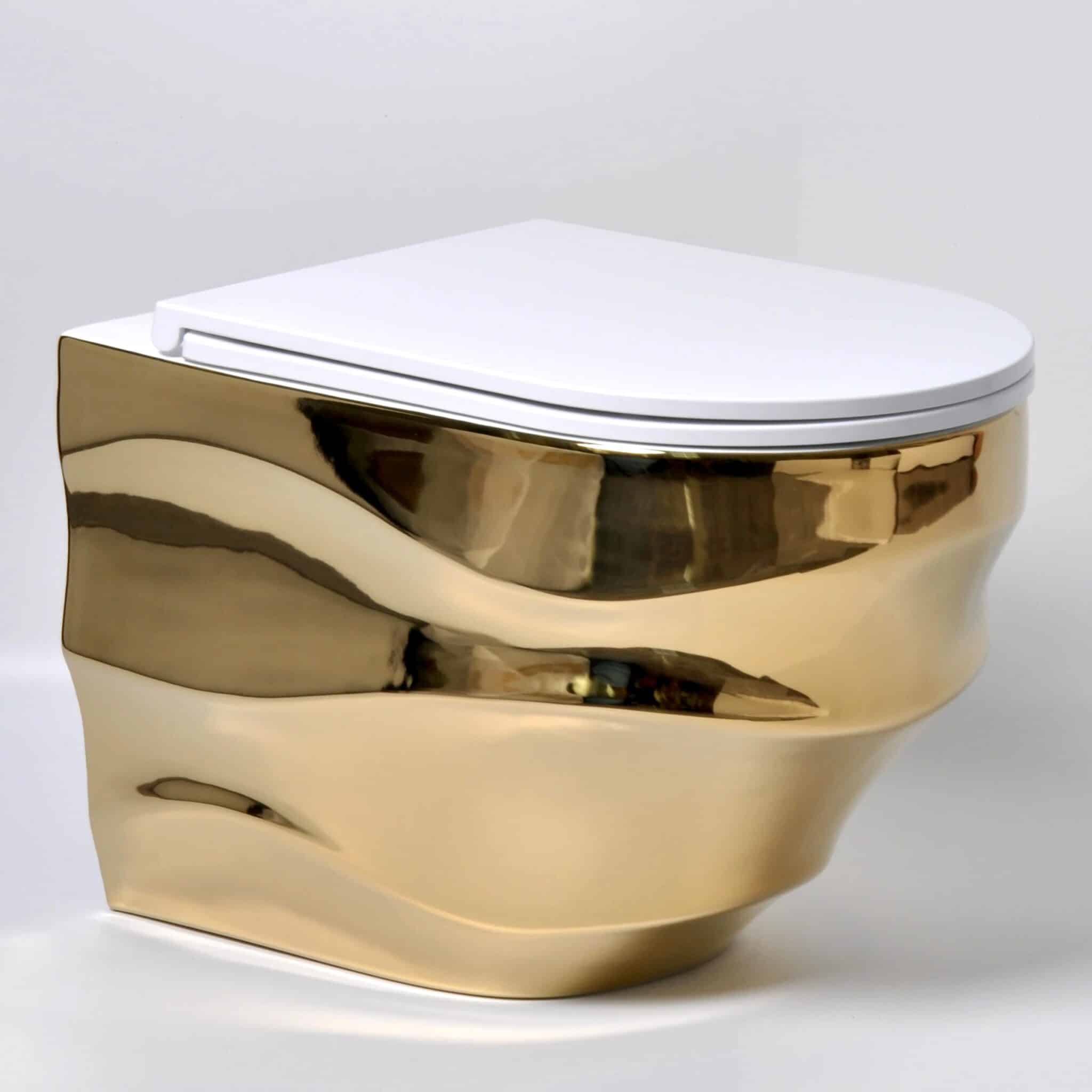 Luxury Wall-Mounted Gold Toilet | Modern Floating Designer Toilet ...