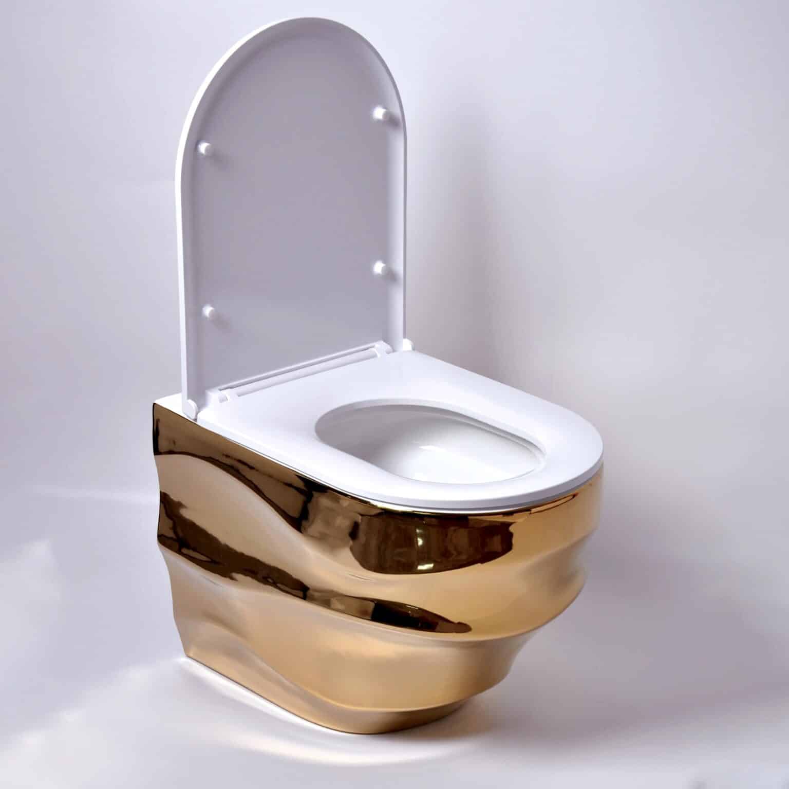 Luxury Wall-Mounted Gold Toilet | Modern Floating Designer Toilet ...