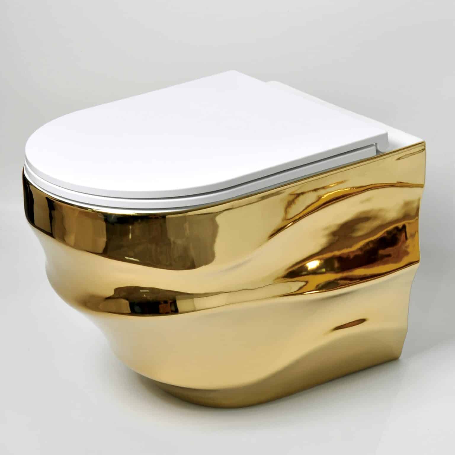 Luxury Wall-Mounted Gold Toilet | Modern Floating Designer Toilet ...