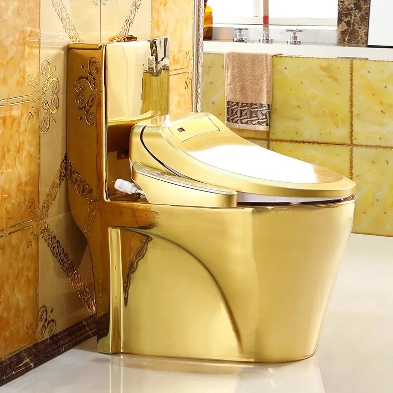 Modern Plain Gold Toilet With Integrated Smart Bidet Seat - Royal ...