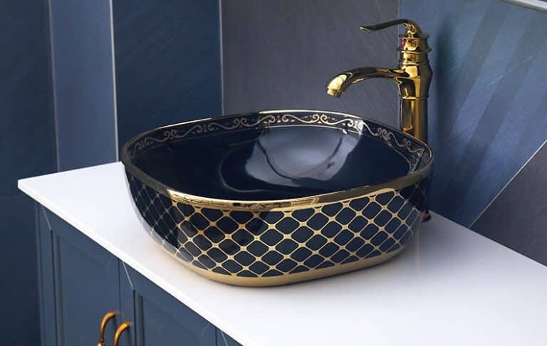 Black & Gold Rounded Rectangle Bathroom Basin with Luxury Mesh Pattern ...