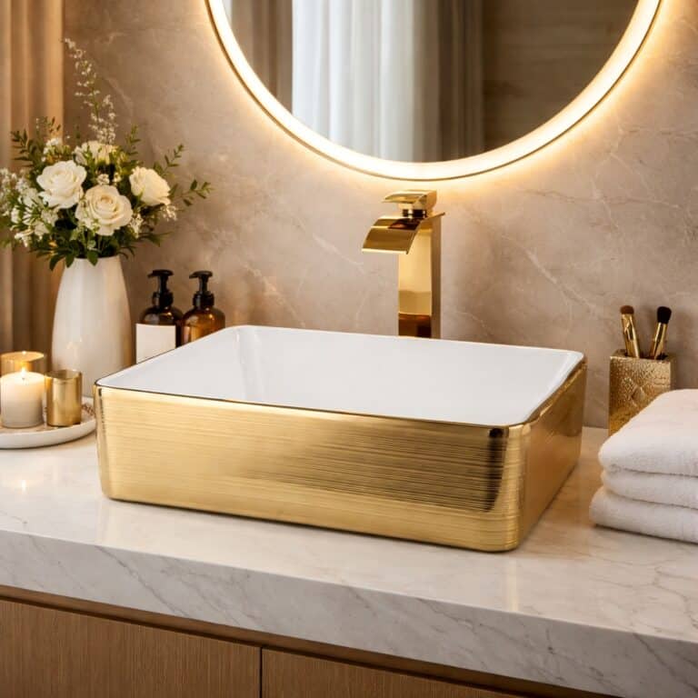 Gold Plated Brushed Glossy Bathroom Vessel Sink - Royal Toiletry Global