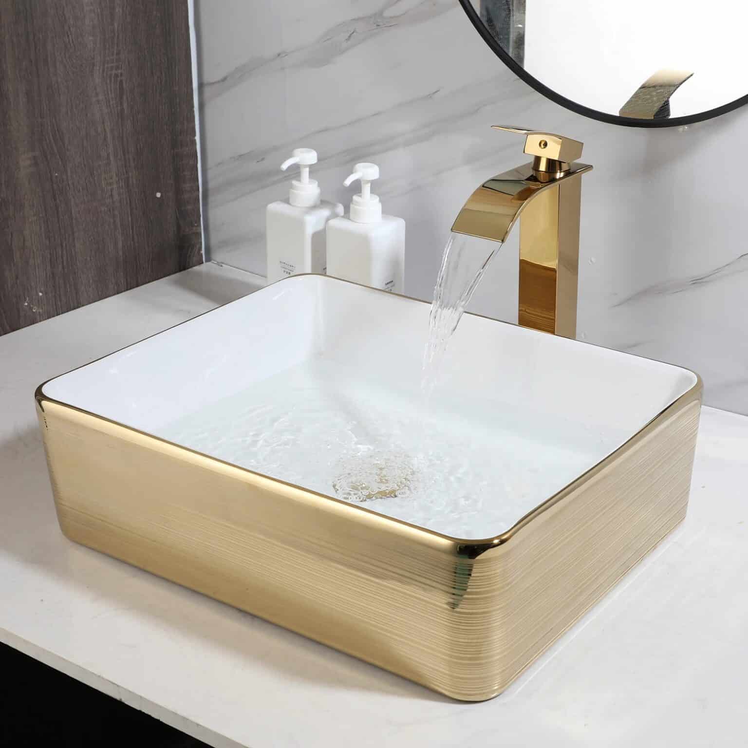 Gold Plated Brushed Glossy Bathroom Vessel Sink - Royal Toiletry Global
