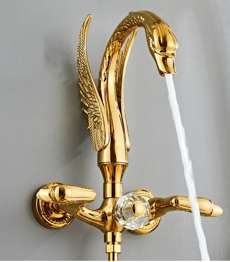 Luxury Gold Swan Shower Faucet Set - Rainfall Shower System - Royal ...